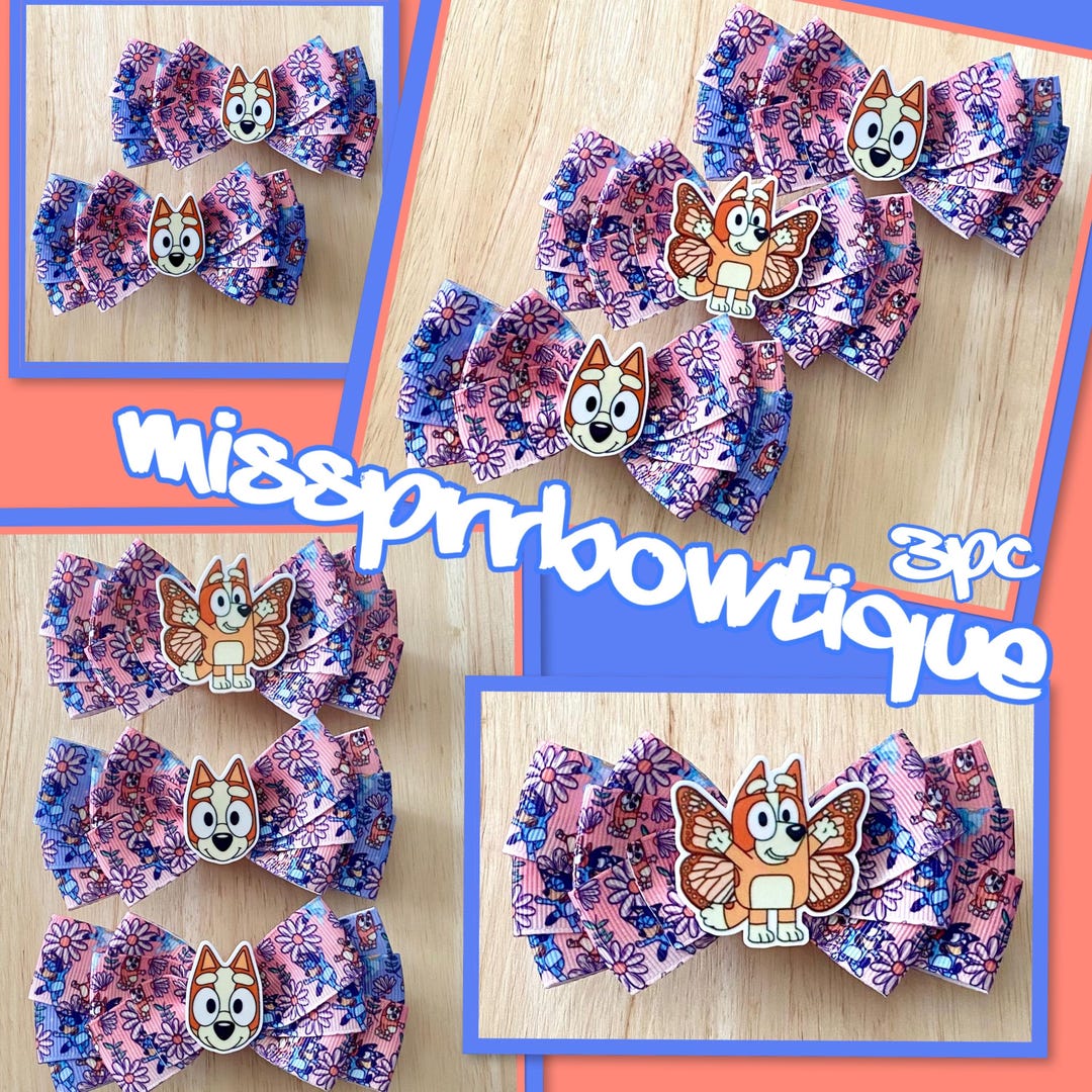 Girls/toddlers 3pc Handmade Bingo / Bluey / Floral Hair Bow Gift Set ...