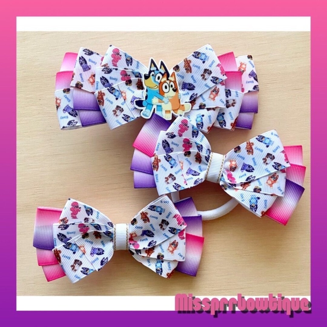 Girls/toddlers 3pc Handmade Bluey / Bingo Ombré Hair Bow Gift Set ...
