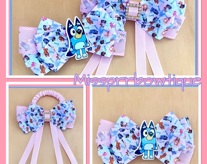 Stunning Handmade Bluey Dog / Bluey / Bingo /rhinestones / Hairbow ...
