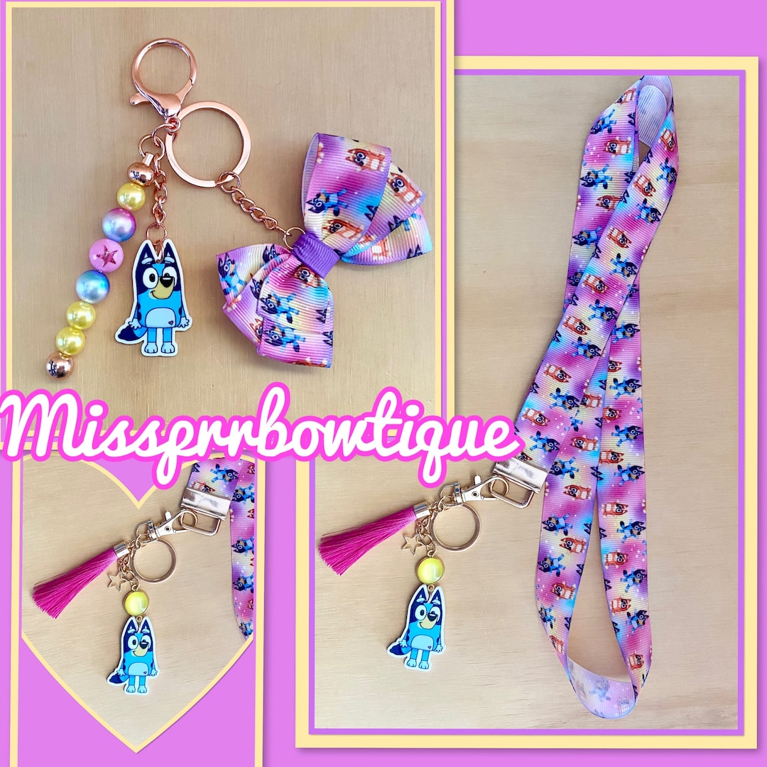 Handmade Character / Bluey / Bingo Bright Ombré Lanyards / Bagtag Bows ...