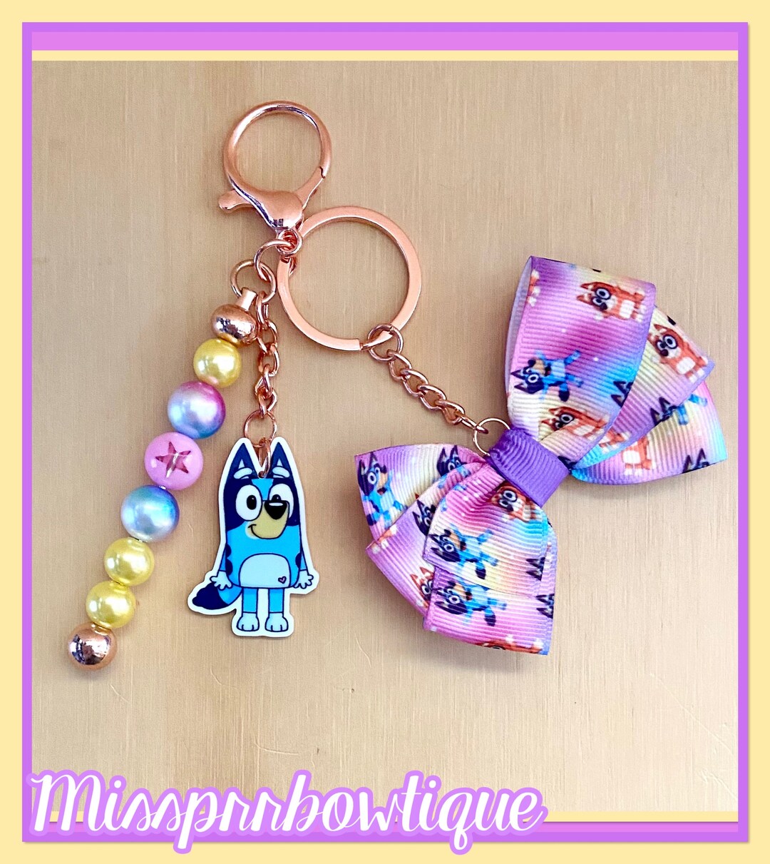 Handmade Character / Bluey / Bingo Bright Ombré Lanyards / Bagtag Bows ...
