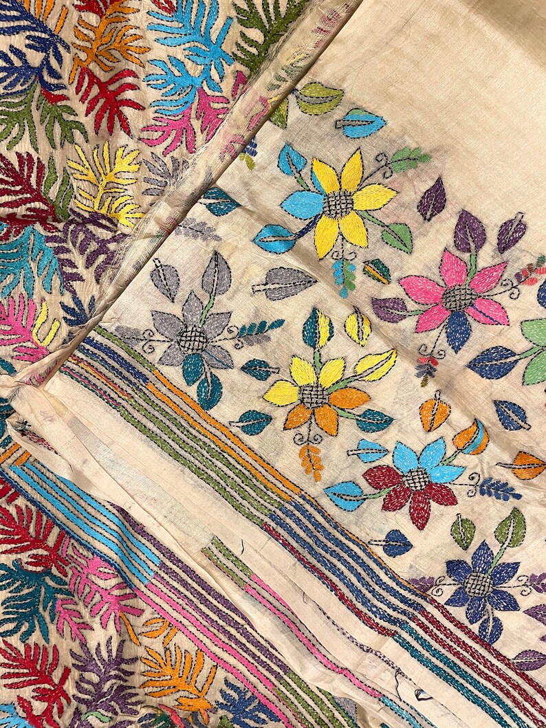 Multi-colored Flower Motifs Made With Kantha Stitches on - Etsy