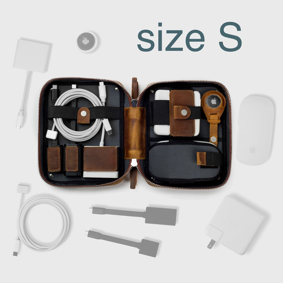 Custom Leather Travel Cable and Charger Organizer Bag Personalized With ...