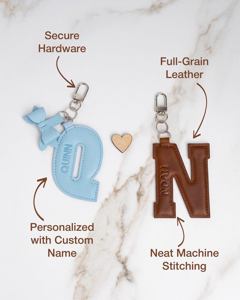 Leather Alphabet Keychain – Minimalist A–Z Letter Charm, Personalized ...