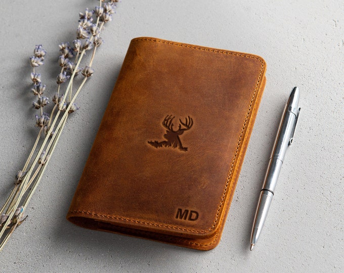 Personalized Leather Journal Field Notes Cover With Pen Holder and Card ...