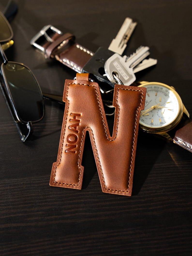 Leather Alphabet Keychain – Minimalist A–Z Letter Charm, Personalized ...