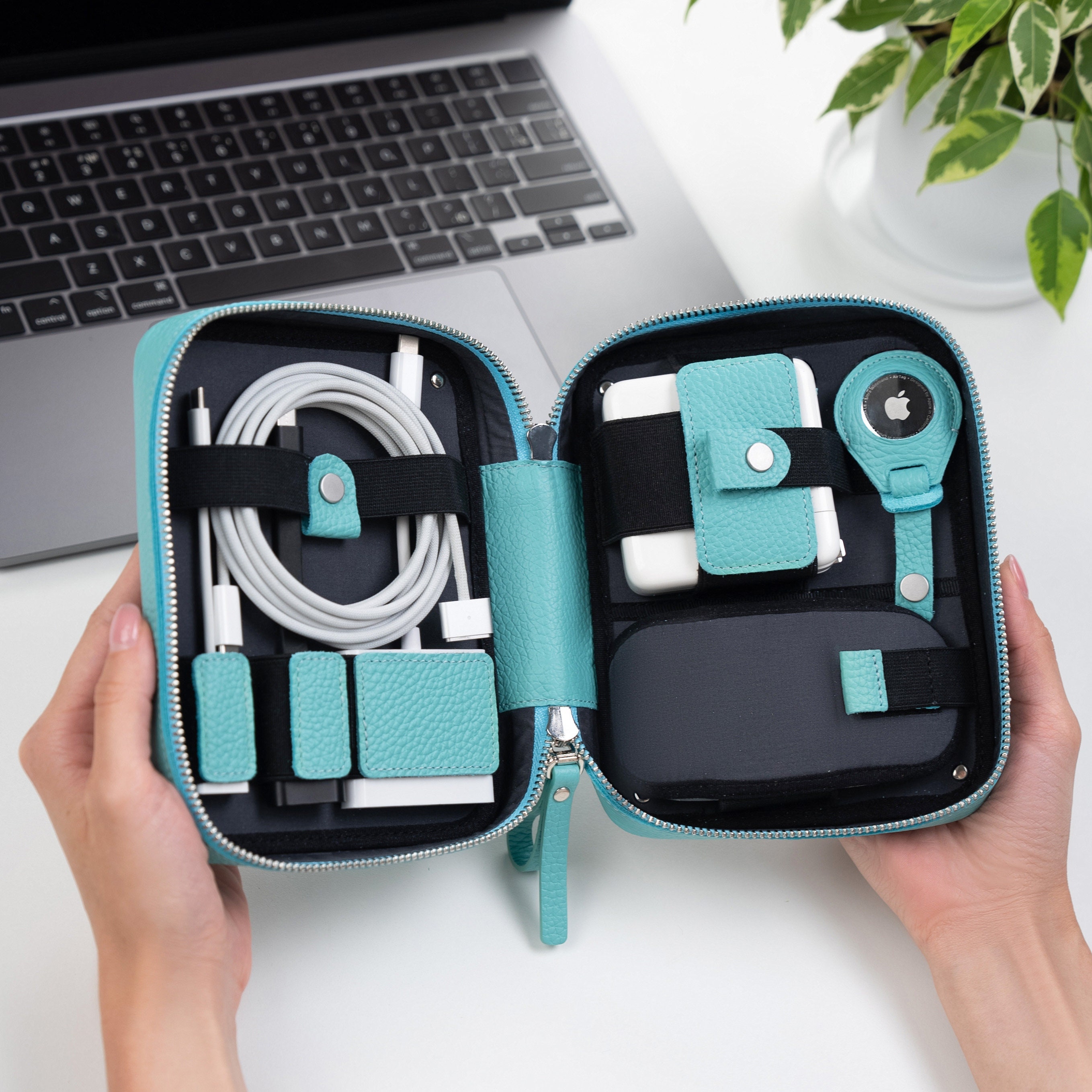 Personalized Leather Tech Accessory Organizer, Zipper Pouch, Travel ...