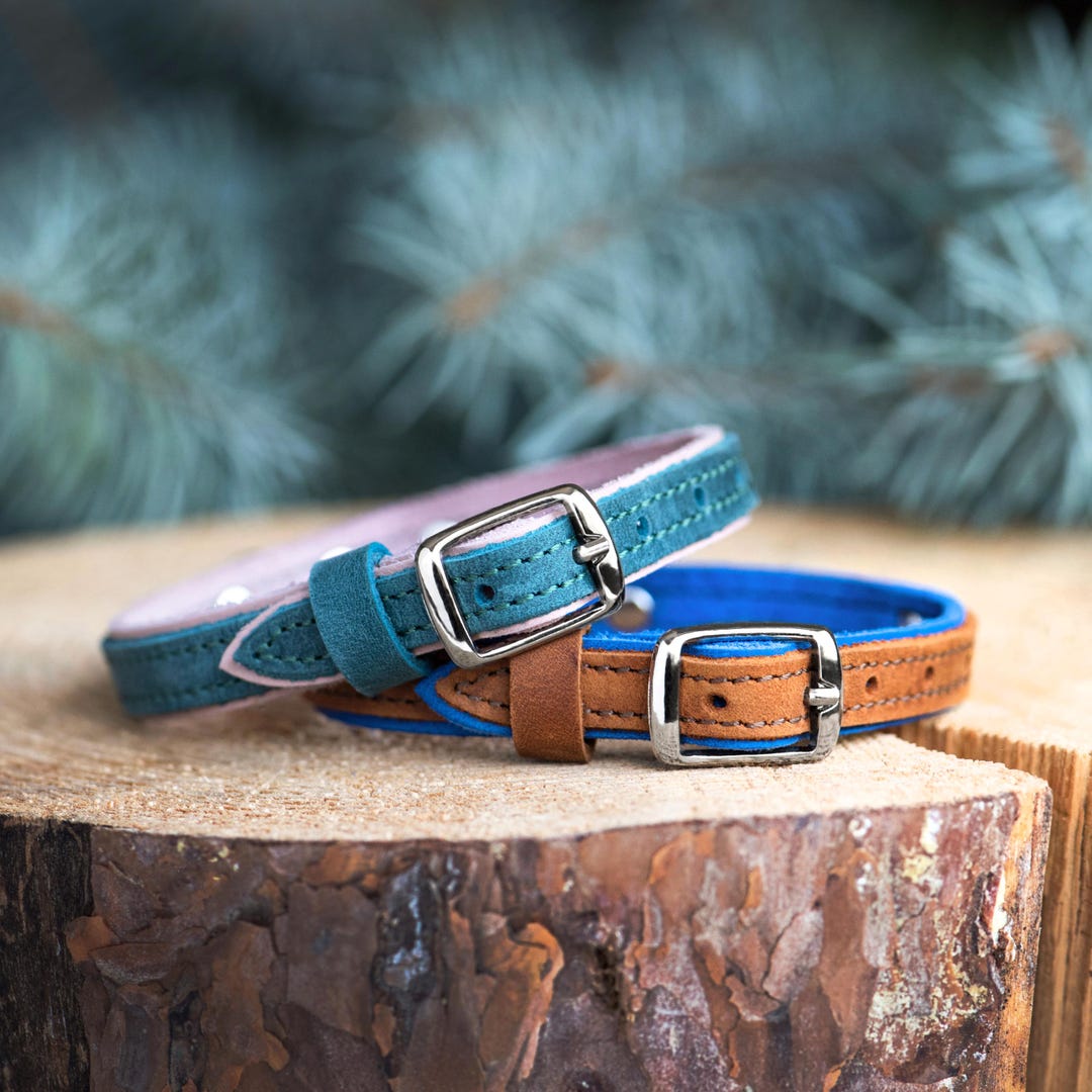 Leather Cat Collar With Name - Personalized Silent Tag Collar for Cats ...