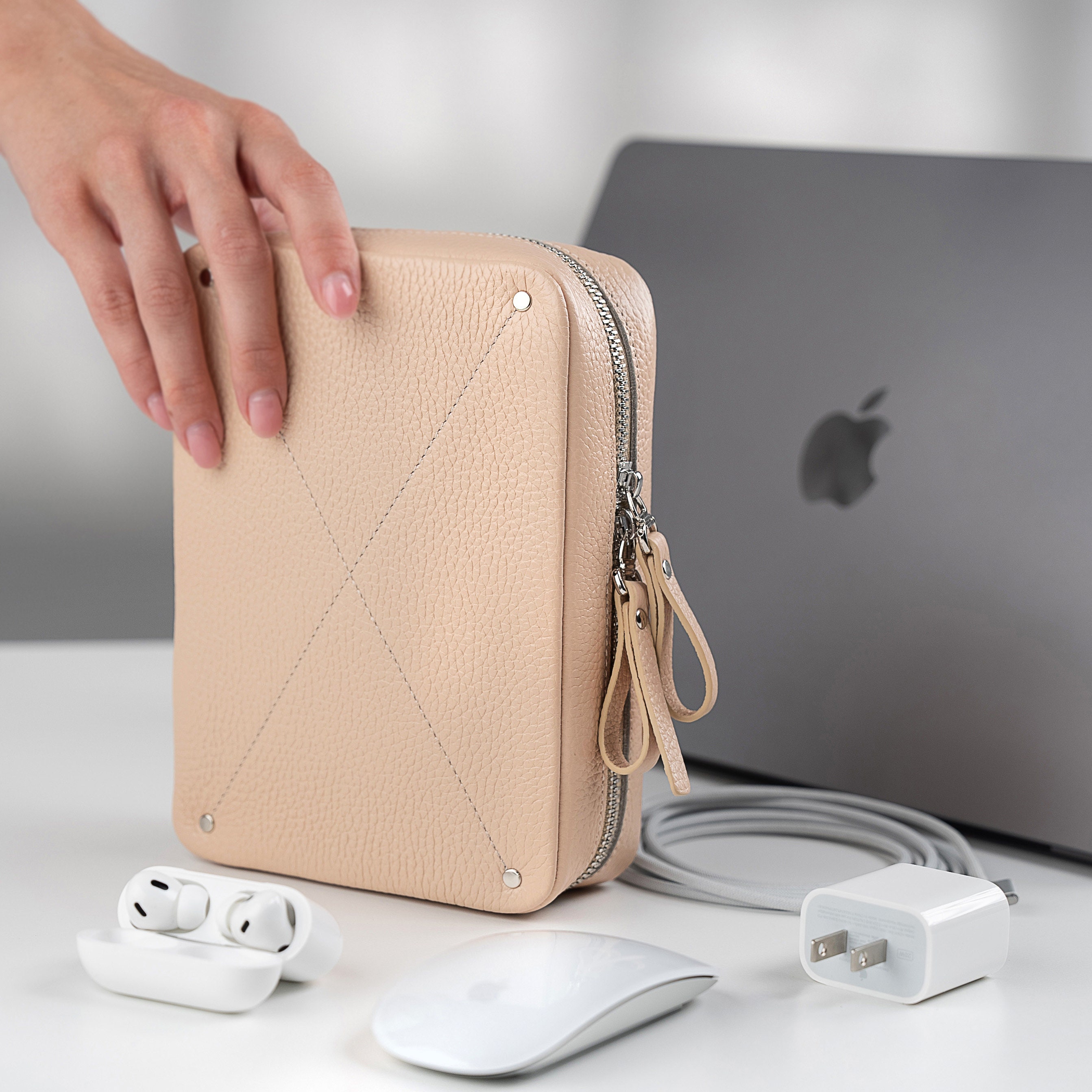 Personalized Leather Tech Accessory Organizer, Zipper Pouch, Travel ...