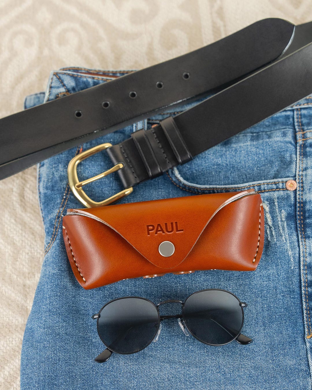 Leather Sunglasses Case With Belt Loop – Monogram Eyeglass Pouch, Anti ...