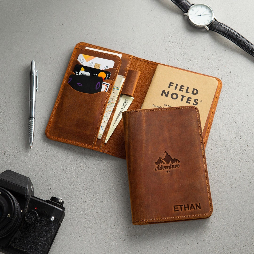 Personalized Leather Journal Field Notes Cover With Pen Holder and Card ...