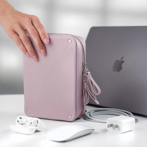 Personalized Leather Travel Cable Organizer for Cords, Charger, Magic ...