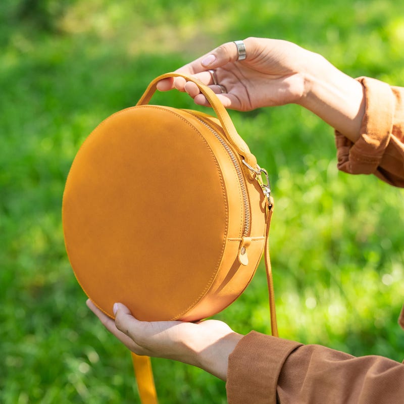 Round Leather Bag - Etsy