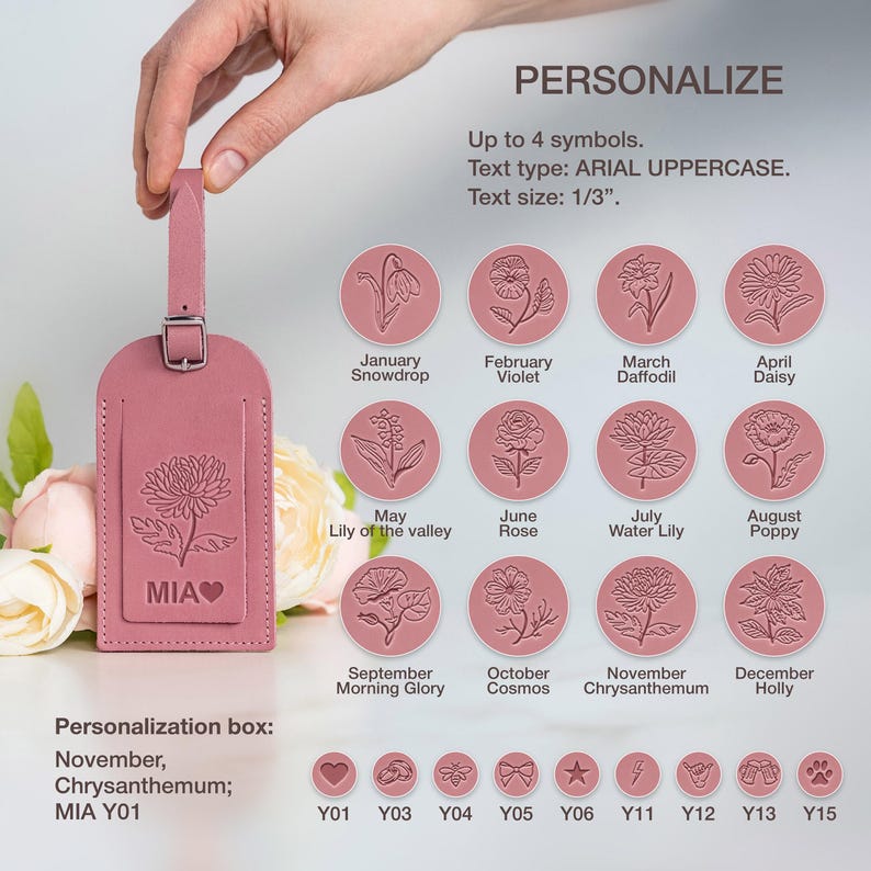 Personalized Leather Passport Holder & Luggage Tag Set | Birth Flower ...