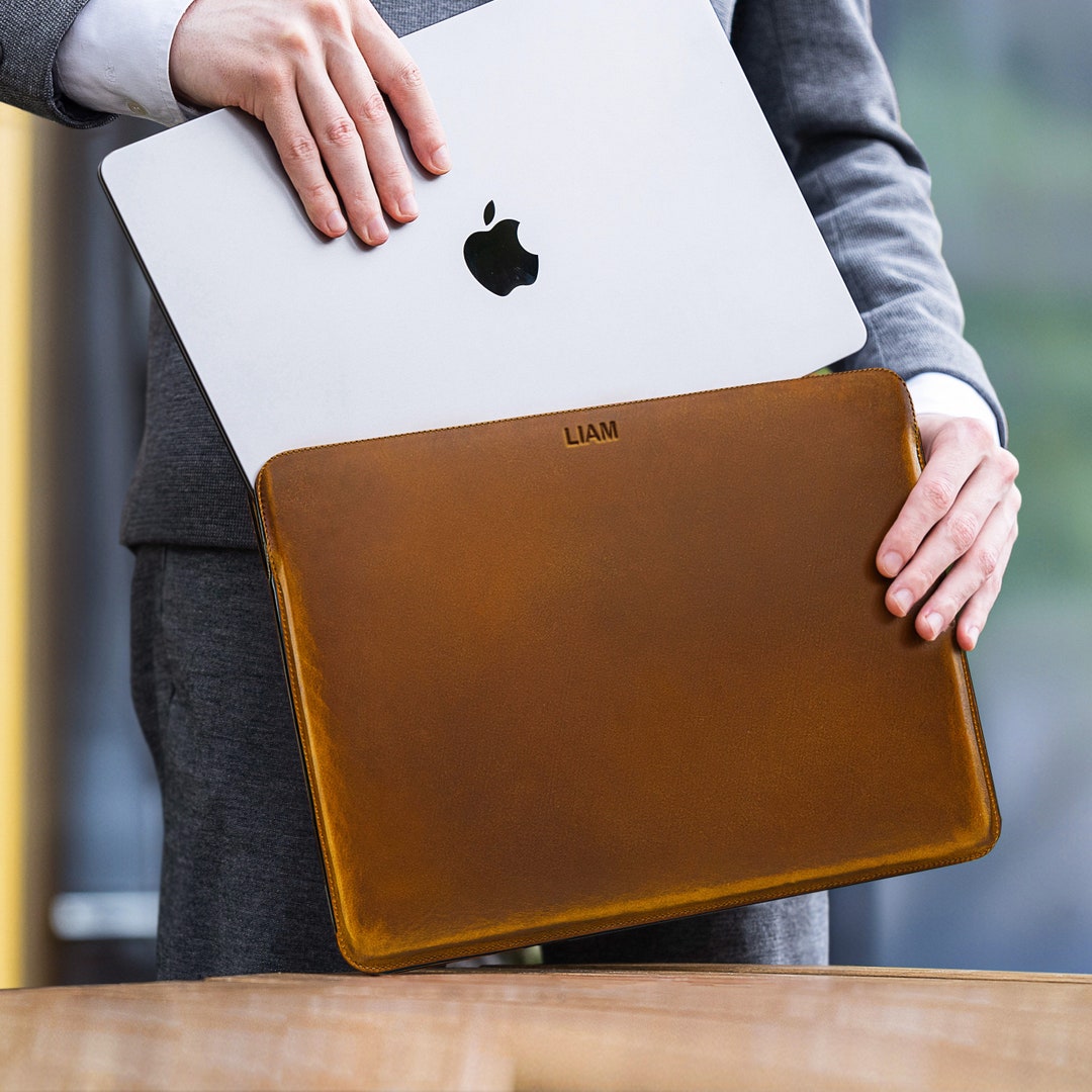 Personalized Full Grain Leather MacBook Sleeve | Handmade Laptop Case ...
