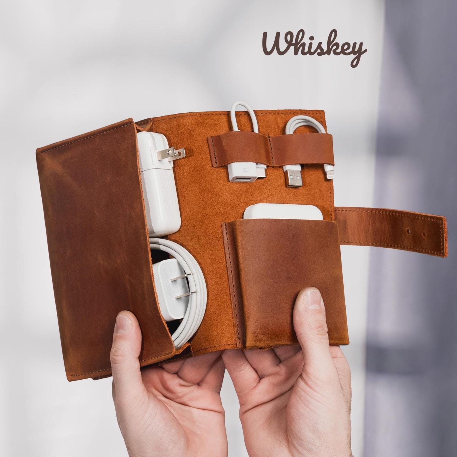 Custom Leather Tech Accessory Organizer – Travel Cable Case - Etsy