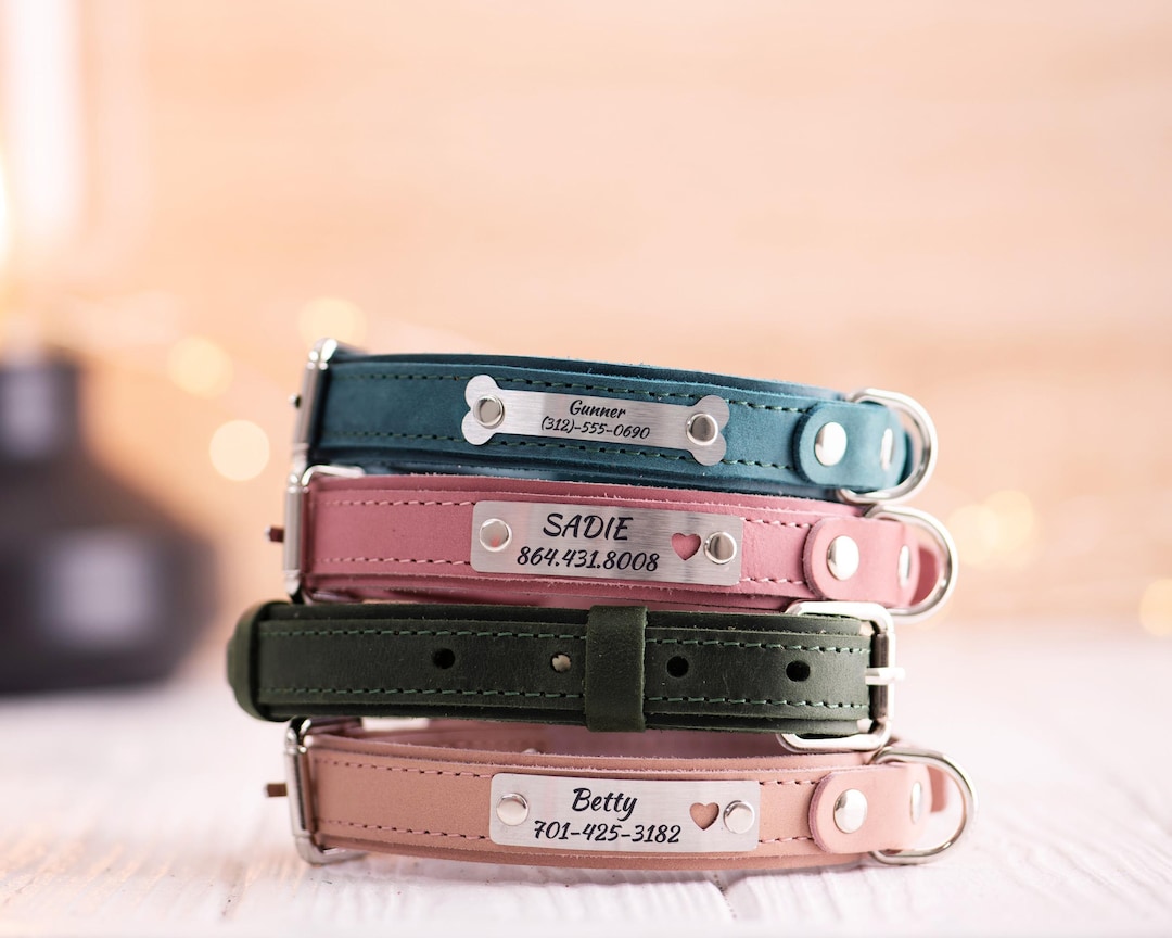 Personalized Dog Collar, Leather Dog Collar With Name, Engraved Dog ...