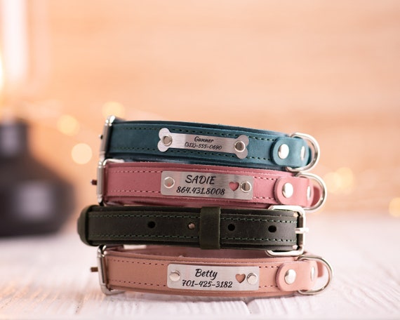 Personalized Dog Collar Leather Dog Collar With Name - Etsy