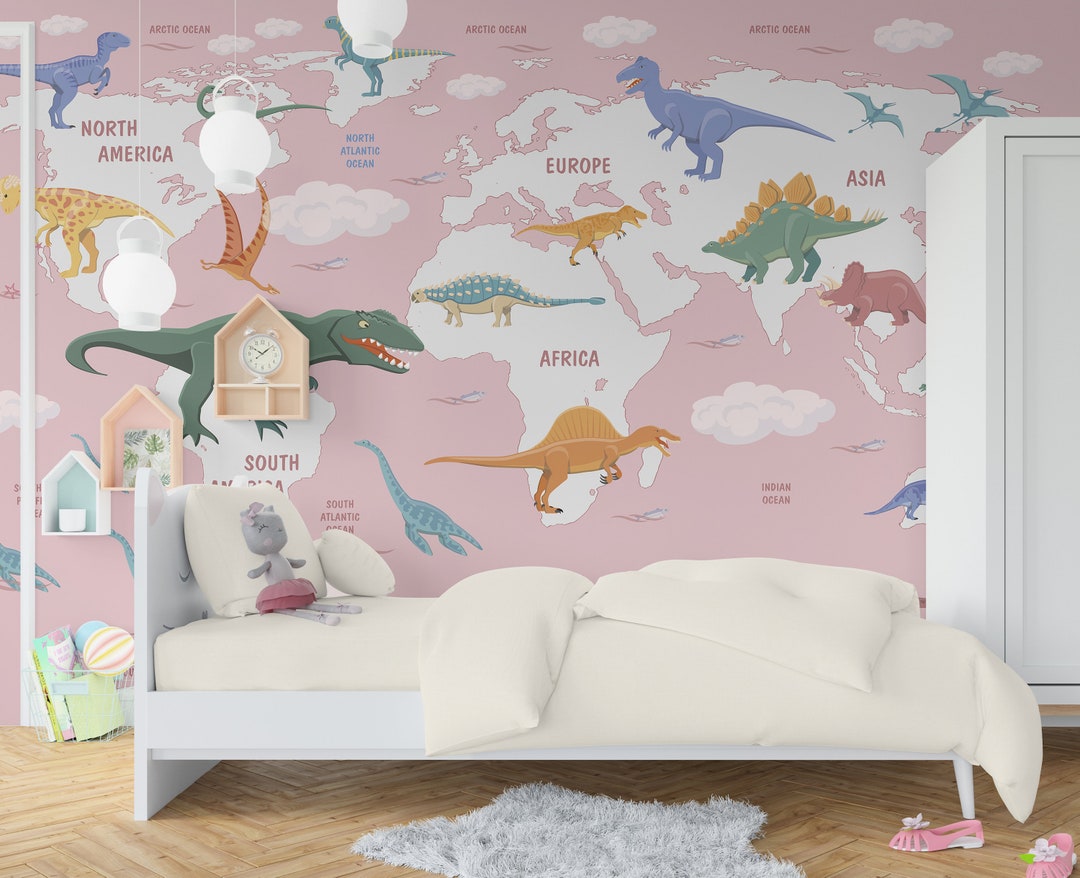 Pink Dino Game Room Poster Jurassic World Map Wall Mural - Etsy