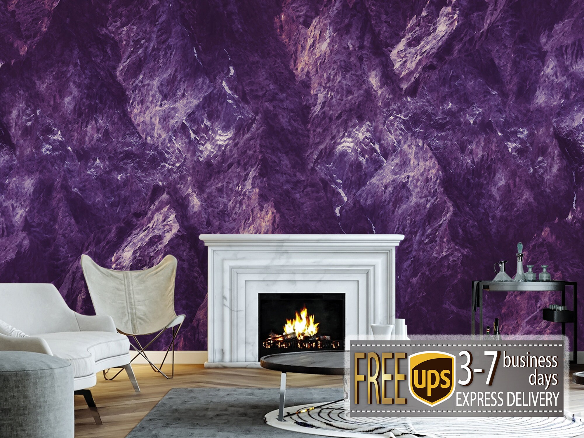 Purple Marble Ombre Wallpaper for Living Room Abstract Wall | Etsy