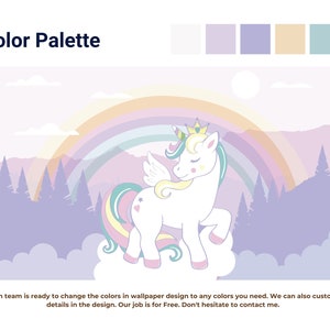 Soft Pastel Rainbow Wallpaper for Girl Nursery Removable, Unicorn Wall ...