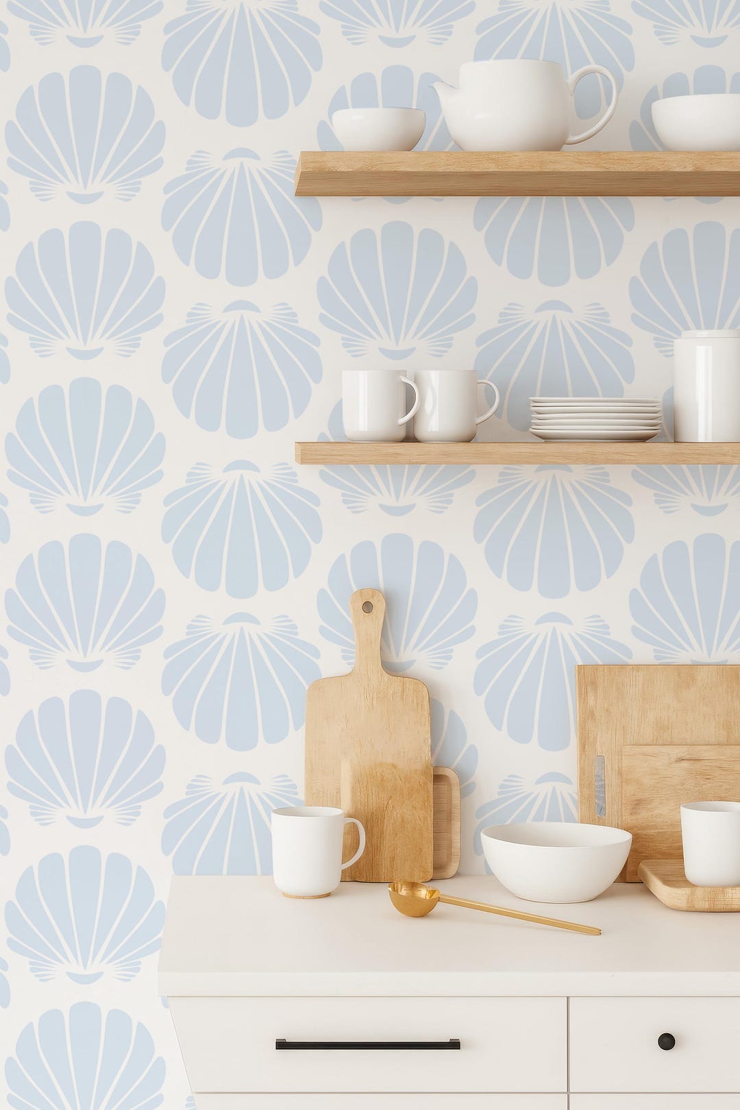 Blue Coastal Wallpaper Peel and Stick Nautical Wall Decor, Scallop ...