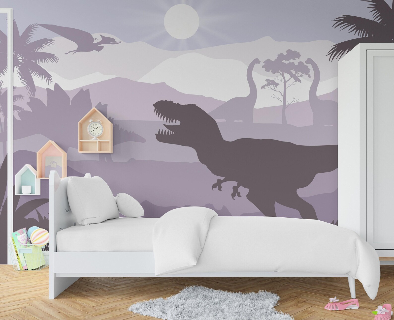 Dinosaur Wallpaper for Girl Nursery, Purple Peel and Stick Wallpaper ...