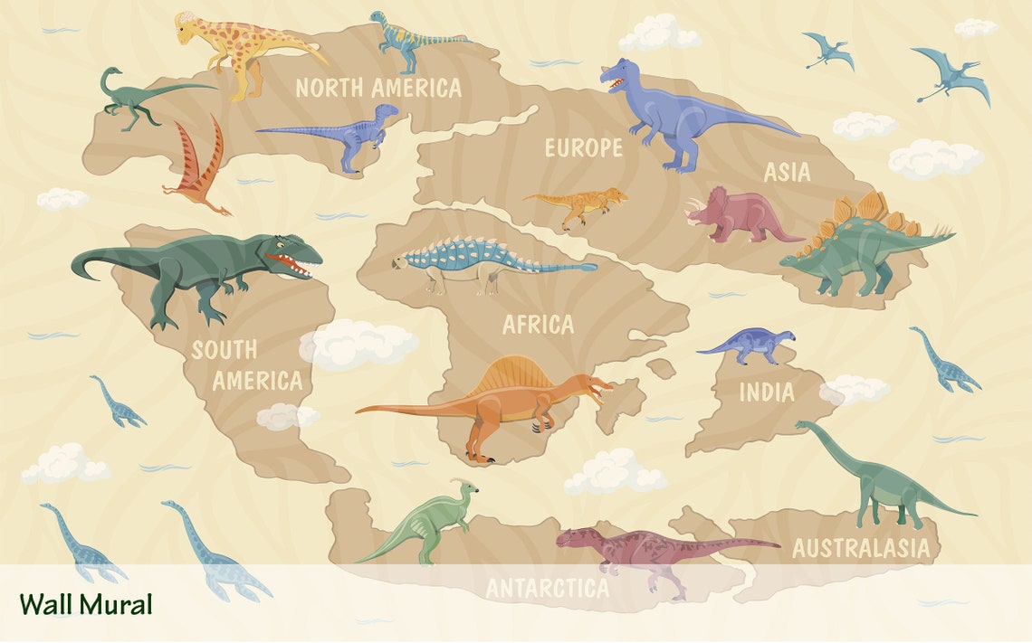 Light Jurassic World Map Wall Mural Dinosaur Wallpaper Nursery - Etsy