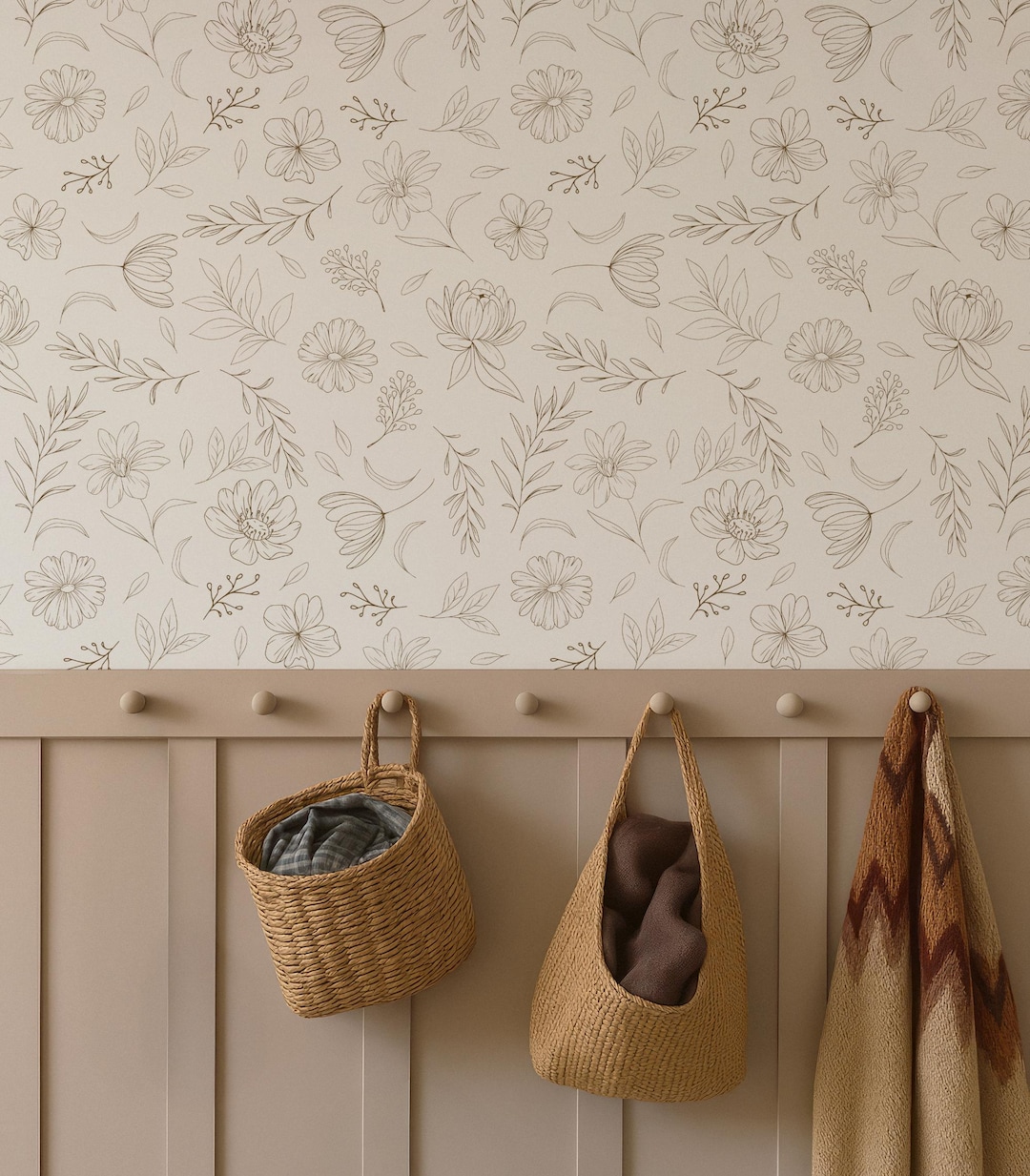 Boho Beige Wallpaper Floral, Beige and Cream Wallpaper Perfect for ...