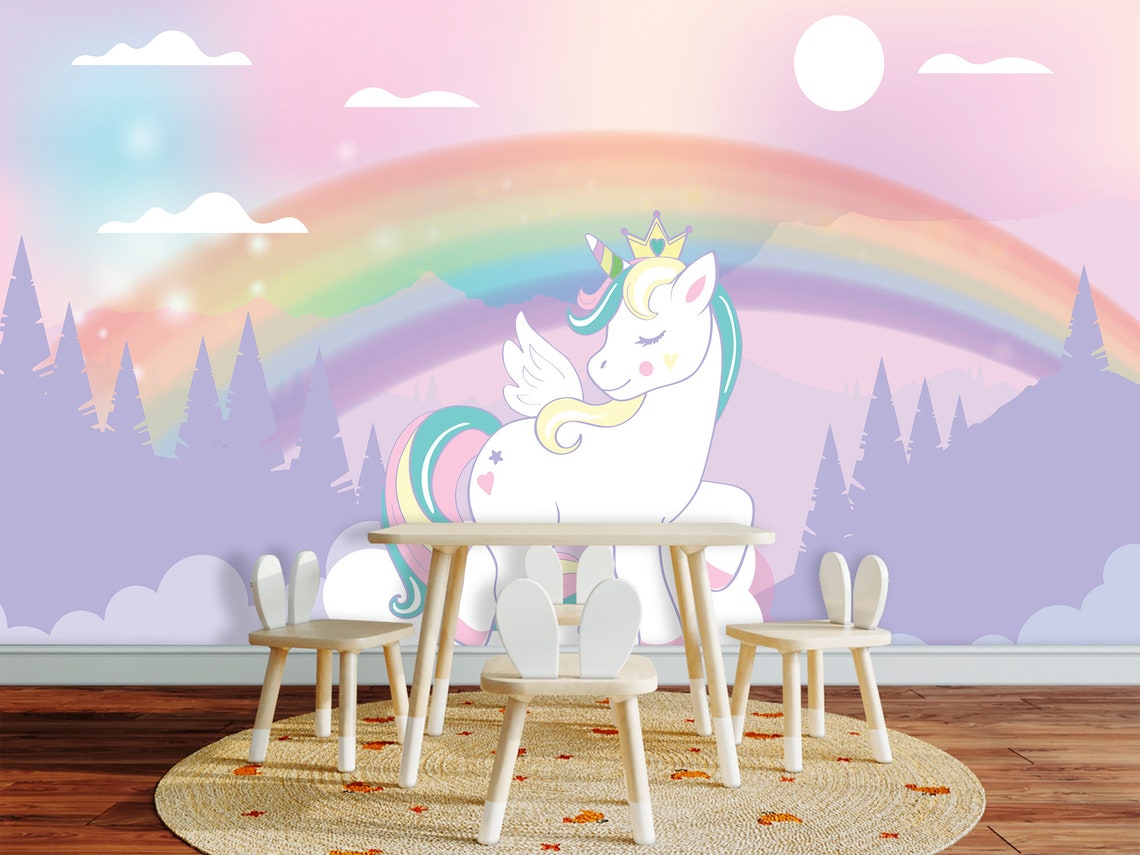 Soft Pastel Rainbow Wallpaper for Girl Nursery Removable - Etsy
