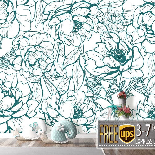 Peonies Self Adhesive Wall Mural Floral Removable Wallpaper Etsy
