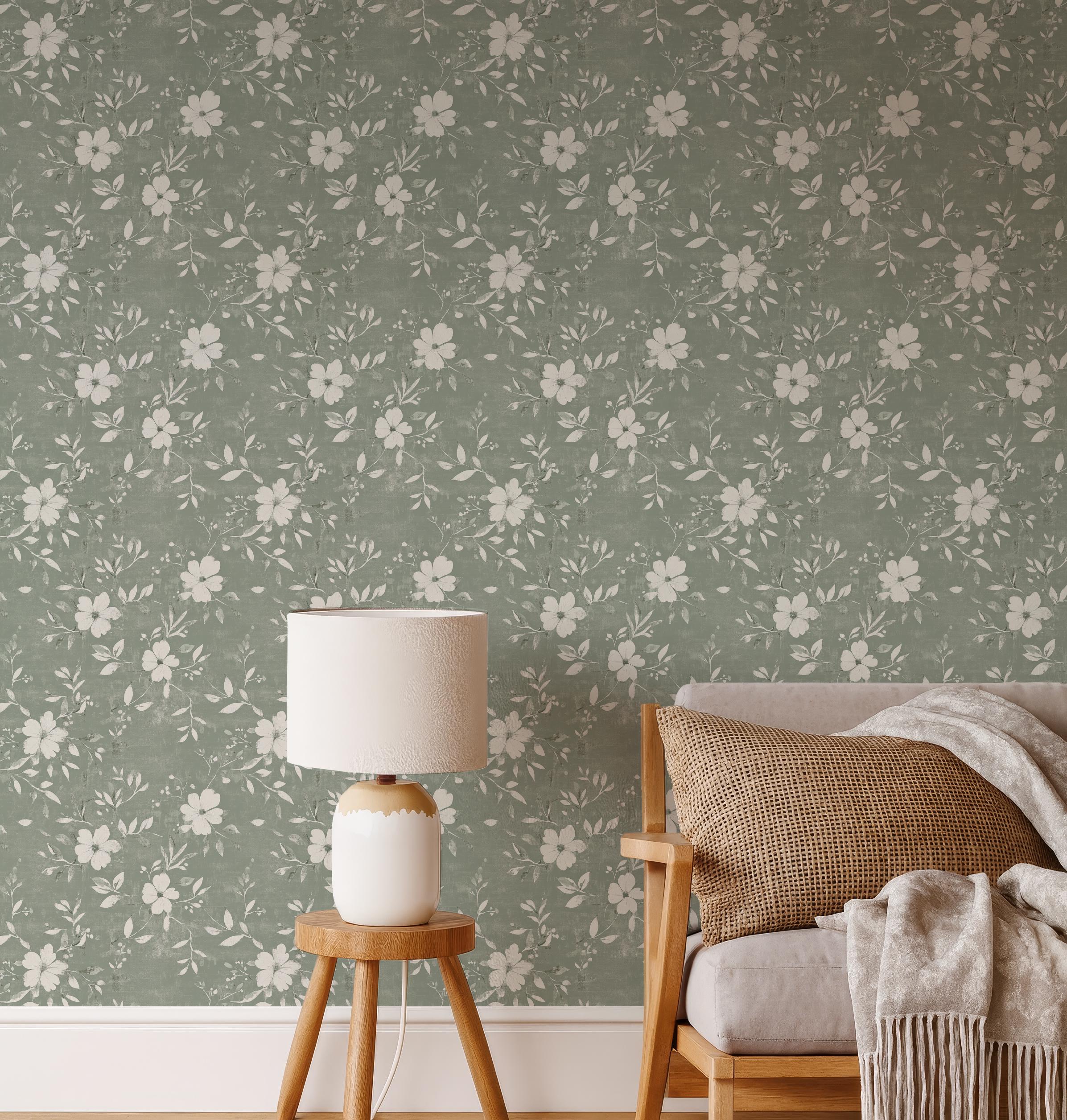 Vintage Botanical Wallpaper, Sage Green Wallpaper Peel and Stick for ...