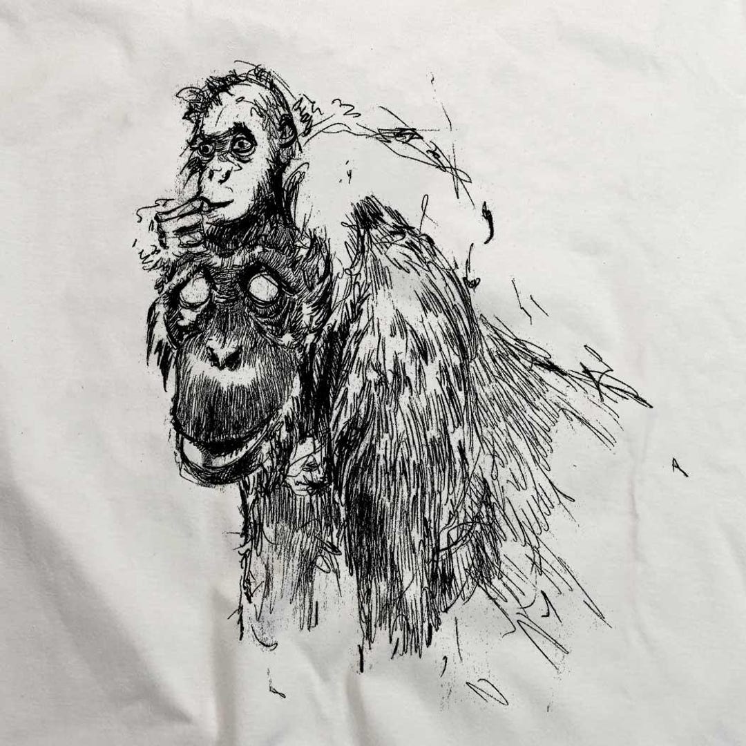 Mother and Baby Ape T-shirt Hand-drawn Wildlife Art Unique Illustration ...
