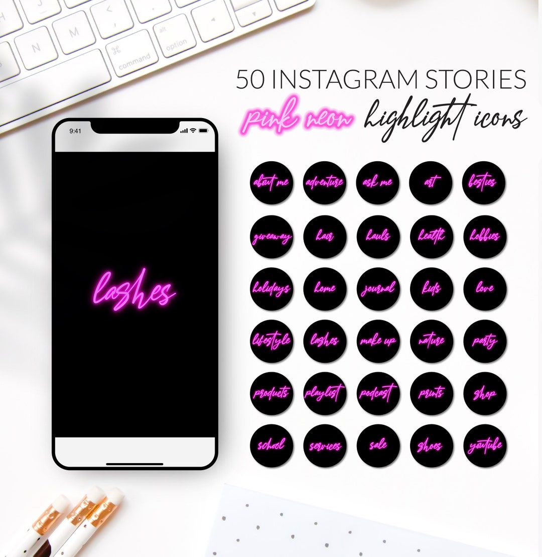 50 Pink Neon Instagram Story Highlight Icons, Text Highlight Covers ...