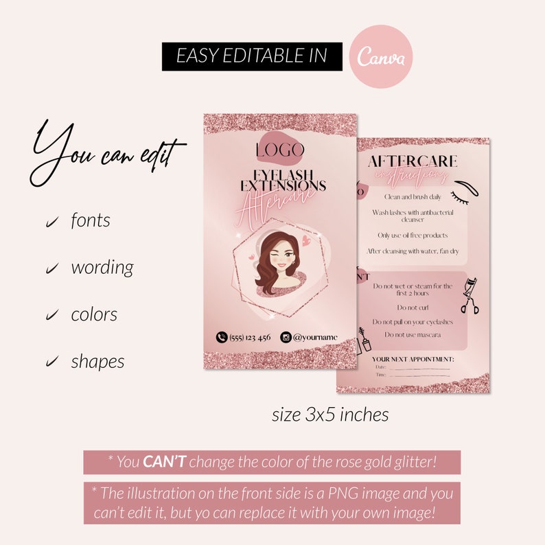 Eyelash Aftercare Card Template for Eyelash Instruction Card - Etsy