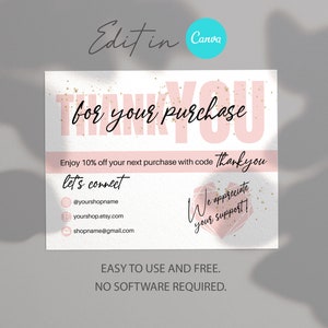 Editable Thank You Card Template for Small Business Card Template for ...