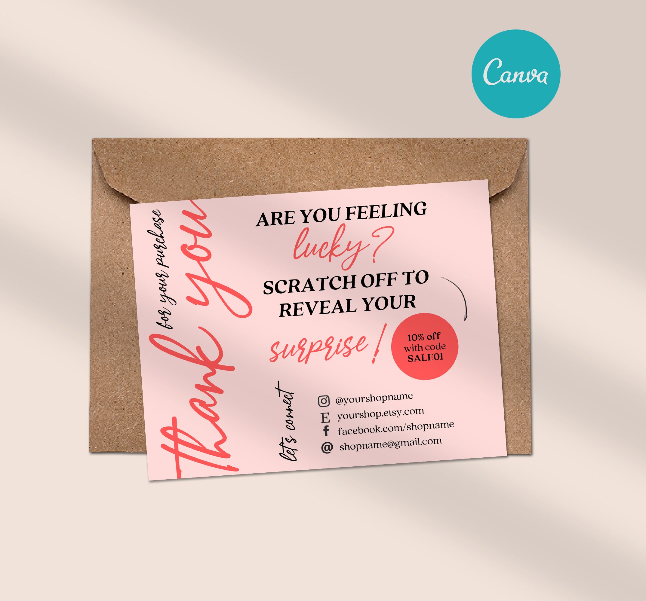 Scratch off Thank You Card Template: Small Business Inserts (canva) - Etsy