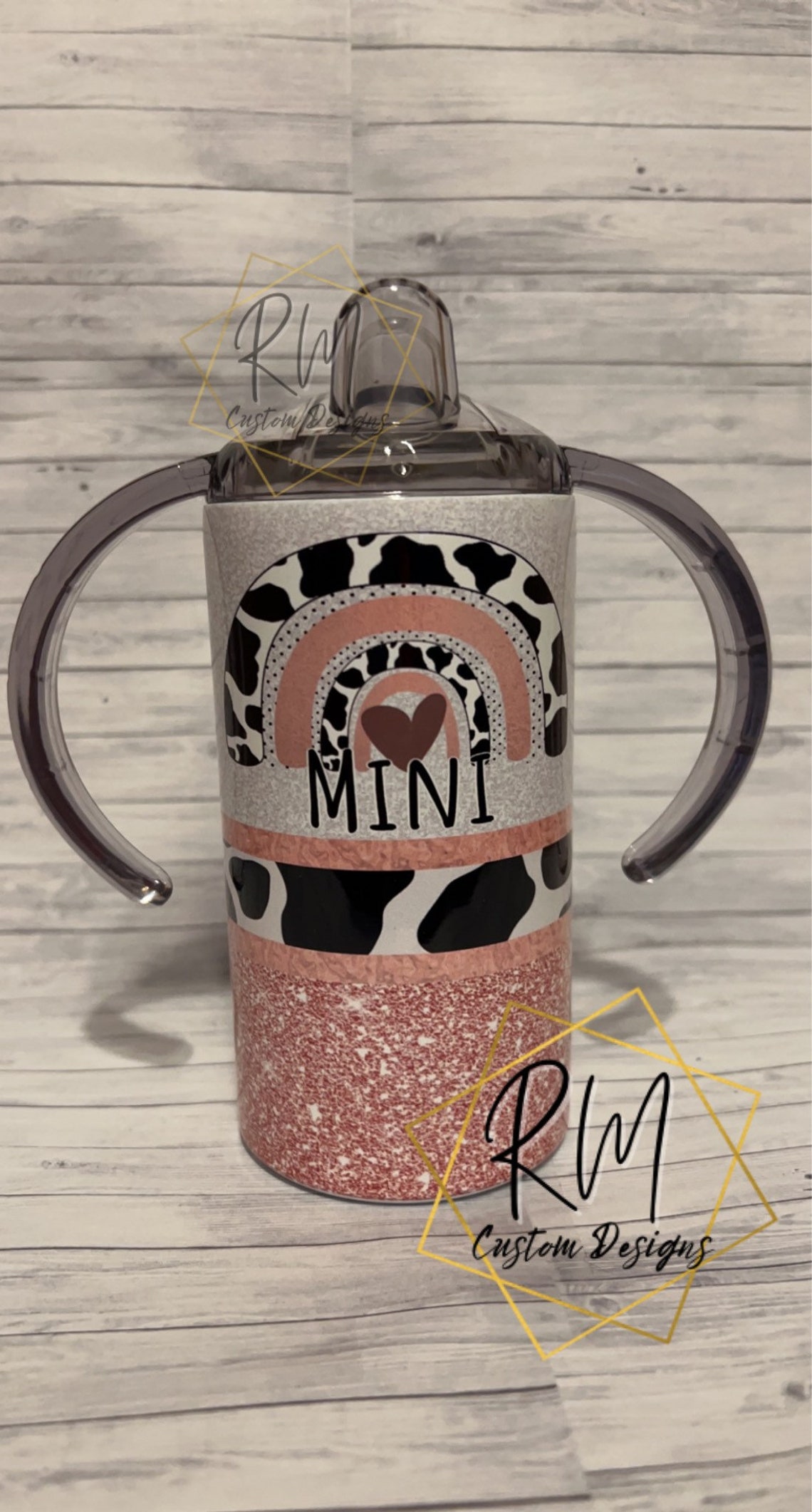 Mama and Mini Rose Gold Cow Print Rainbow Matching Tumblers | Etsy