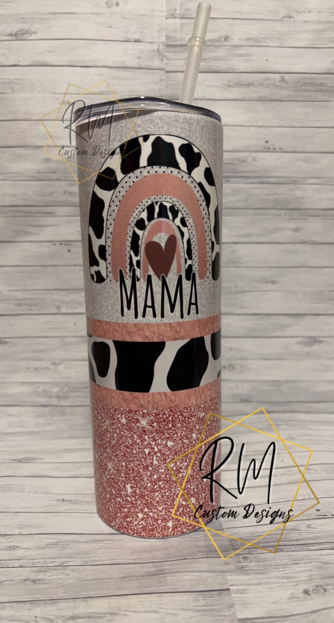 Mama and Mini Rose Gold Cow Print Rainbow Matching Tumblers | Etsy