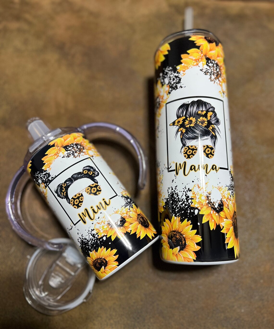 Mama and Mini Messy Buns and Sunflower Matching Tumblers - Etsy