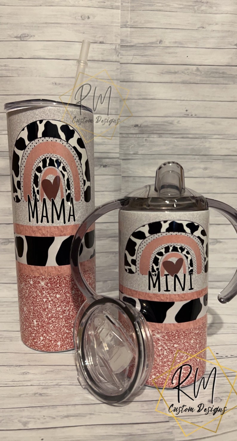 Mama and Mini Rose Gold Cow Print Rainbow Matching Tumblers - Etsy