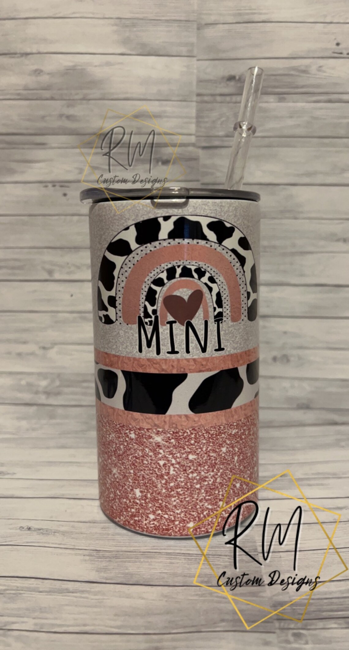 Mama and Mini Rose Gold Cow Print Rainbow Matching Tumblers | Etsy