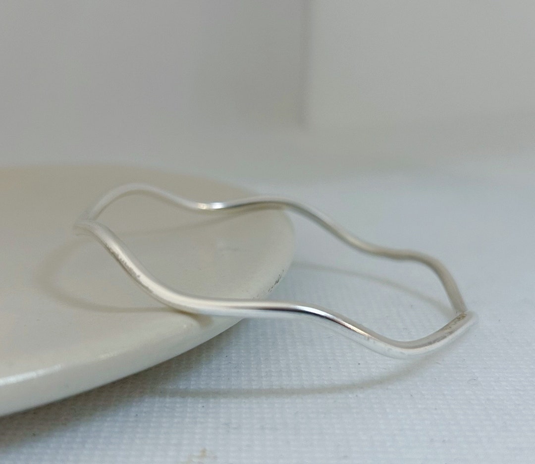 Thick Sterling Silver Wave Bangle | 925 | Solid | Handcrafted ...