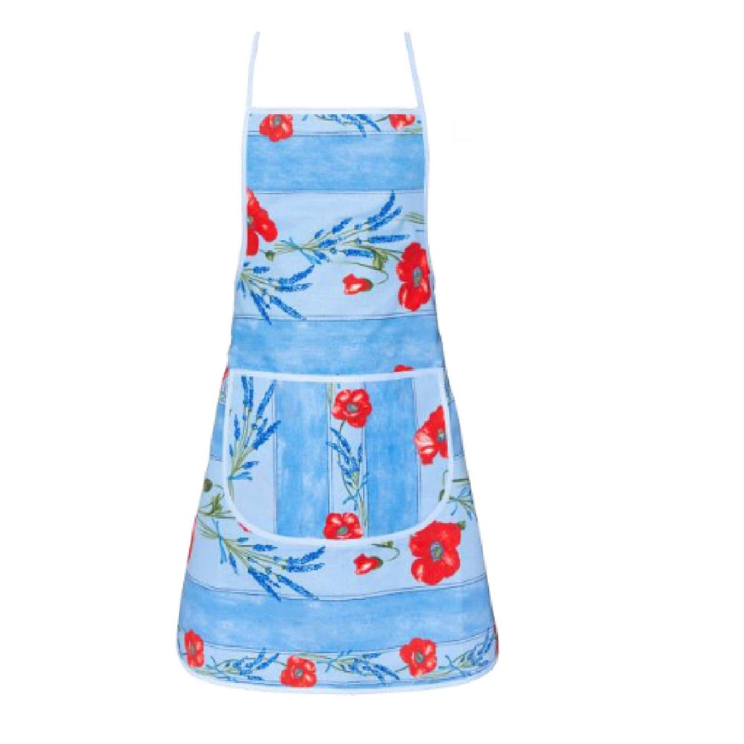 Provence Kitchen Apron Cotton Poppy Background Blue With Pocket From ...