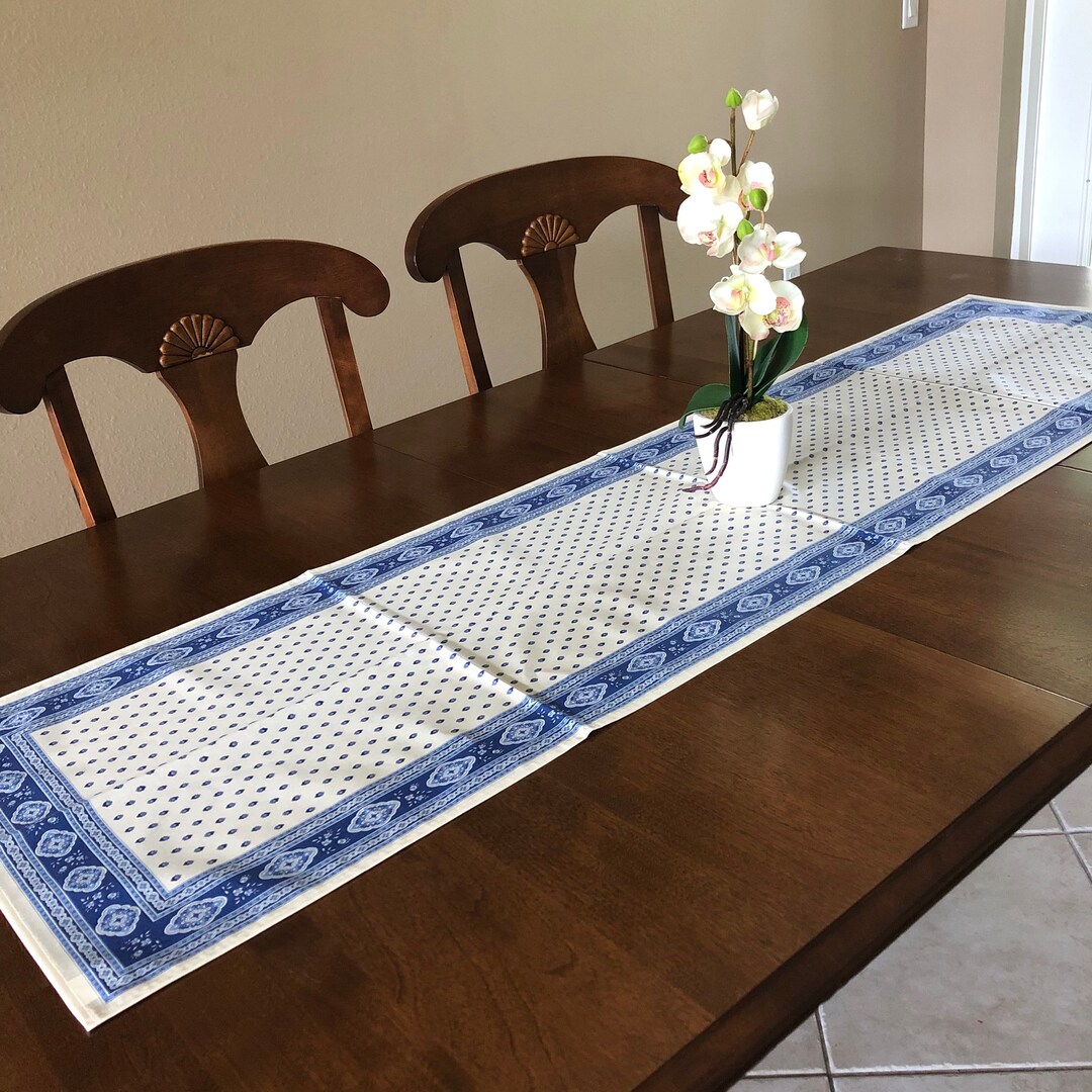 Provence Table Runner Coated Cotton Blue White - Etsy