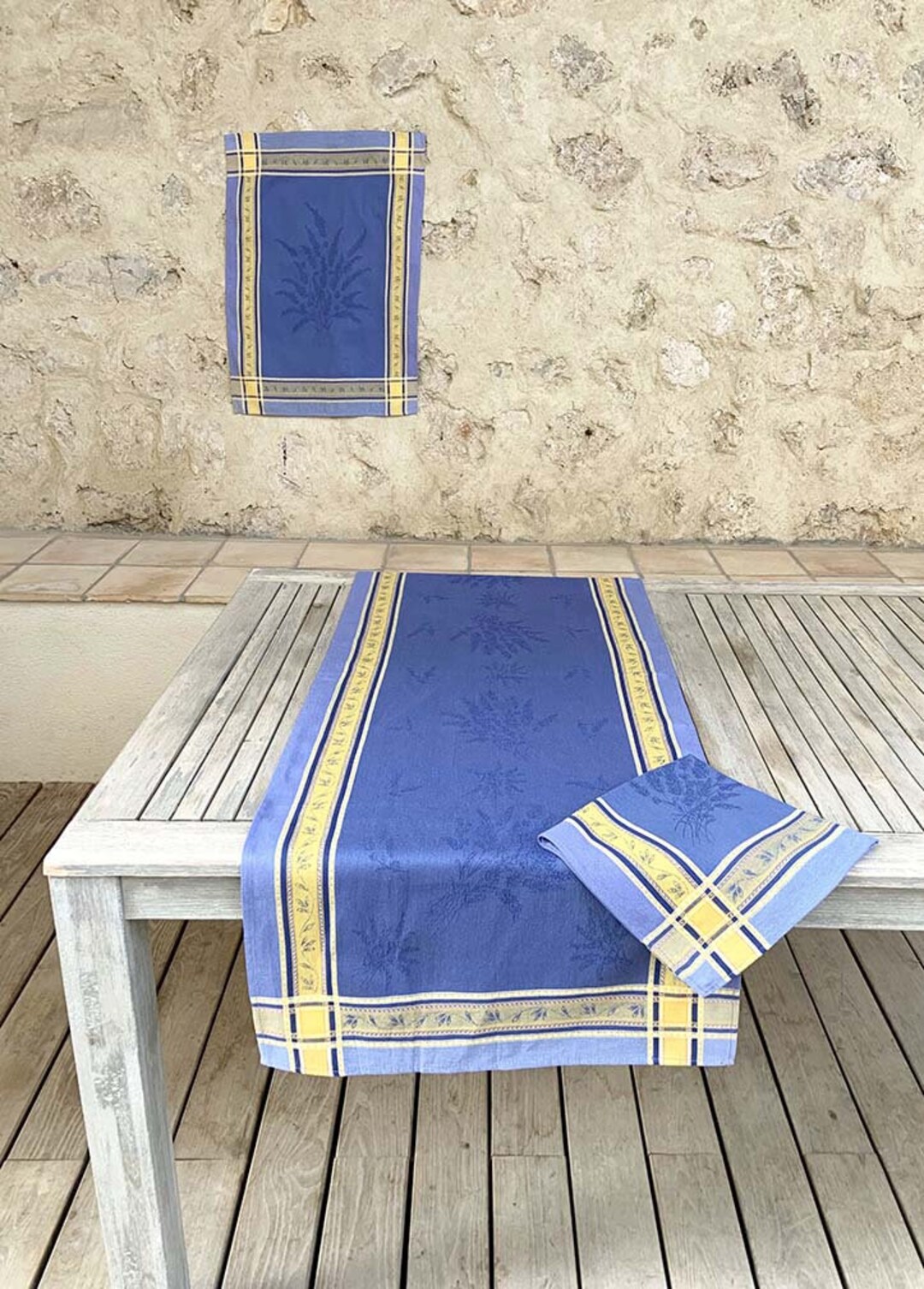 Provence France Table Runner Jacquard Cotton Blue With Yellow "senanque ...