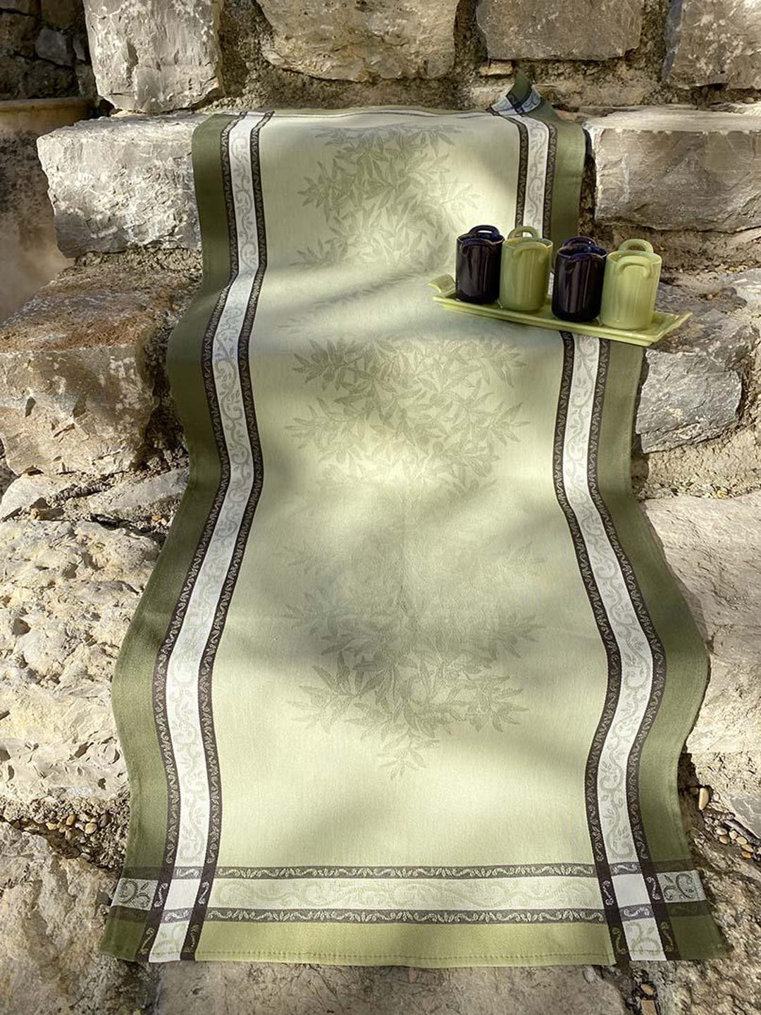 Provence France Table Runner Jacquard Cotton Olive Green Sage "olives ...