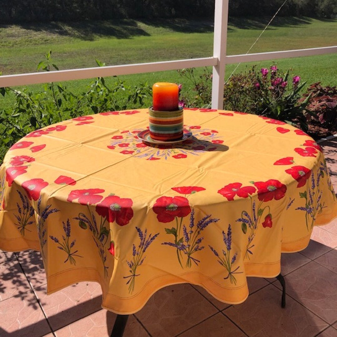 Round 70" Coated or Cotton Provence Tablecloth Yellow Poppy Lavender - Etsy