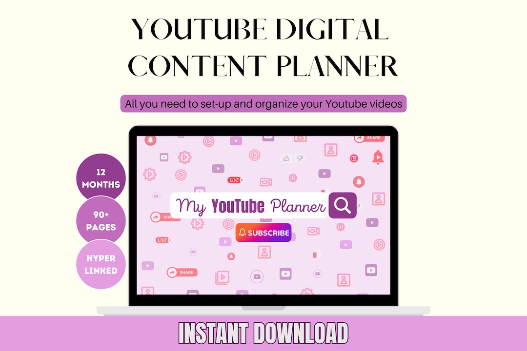 Youtube Digital Planner, Content Strategy Planner, Youtube Monthly ...