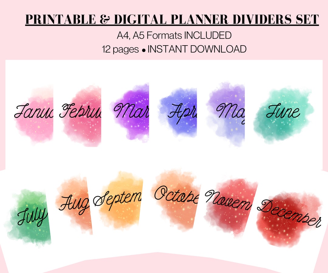 12 Monthly Planner Dividers, Monthly Dividers, Cover Sheets, Printable ...